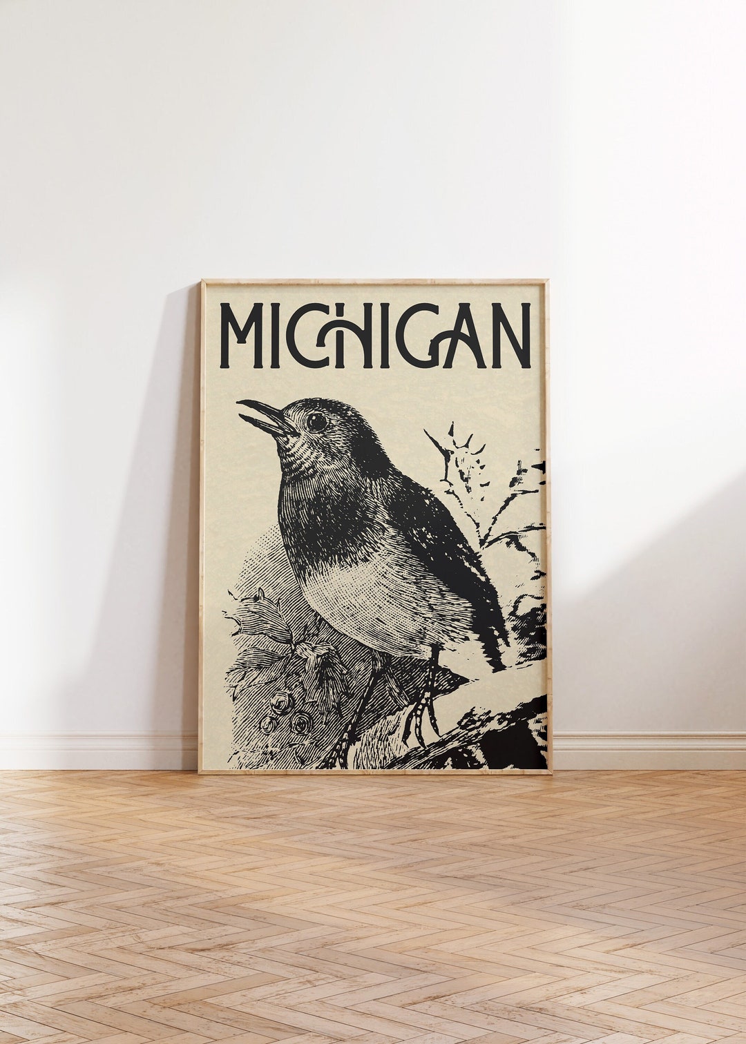Vintage Michigan American Robin Print: State Bird Wall Art (digital ...
