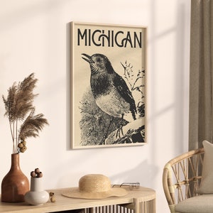 Vintage Michigan Print American Robin Poster Michigan Decor Michigan ...