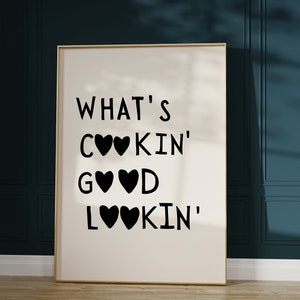 What's Cookin' Good Lookin' Aesthetic Kitchen Decor Cute Cooking Art ...
