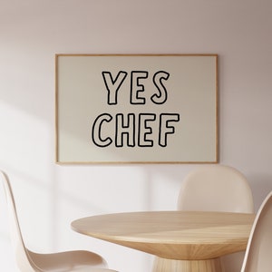 Yes Chef Print Trendy Kitchen Poster Cute Cooking Wall Art Retro ...