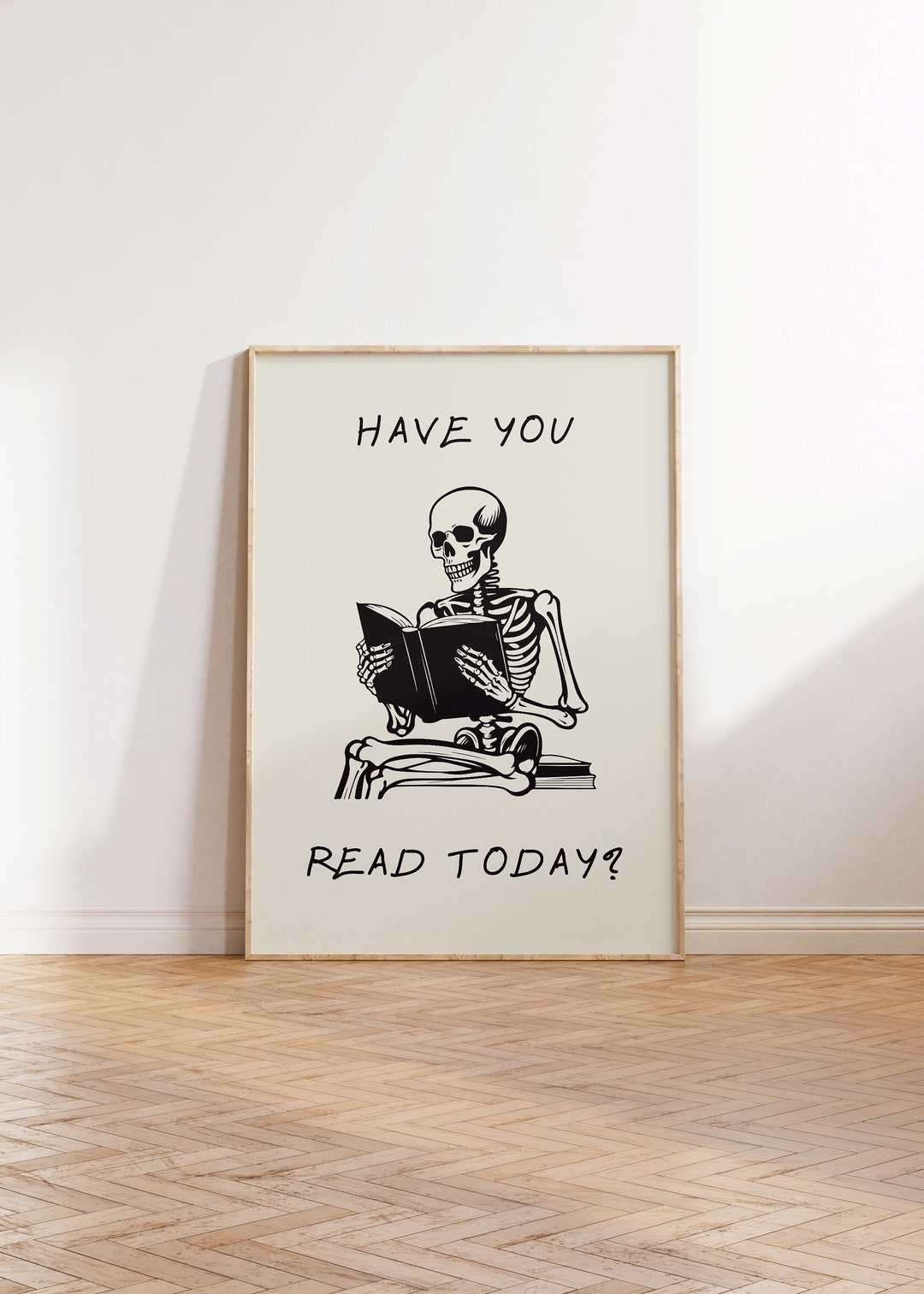 Skeleton Reading Print Funny Book Poster Trendy Halloween Wall Art Have ...