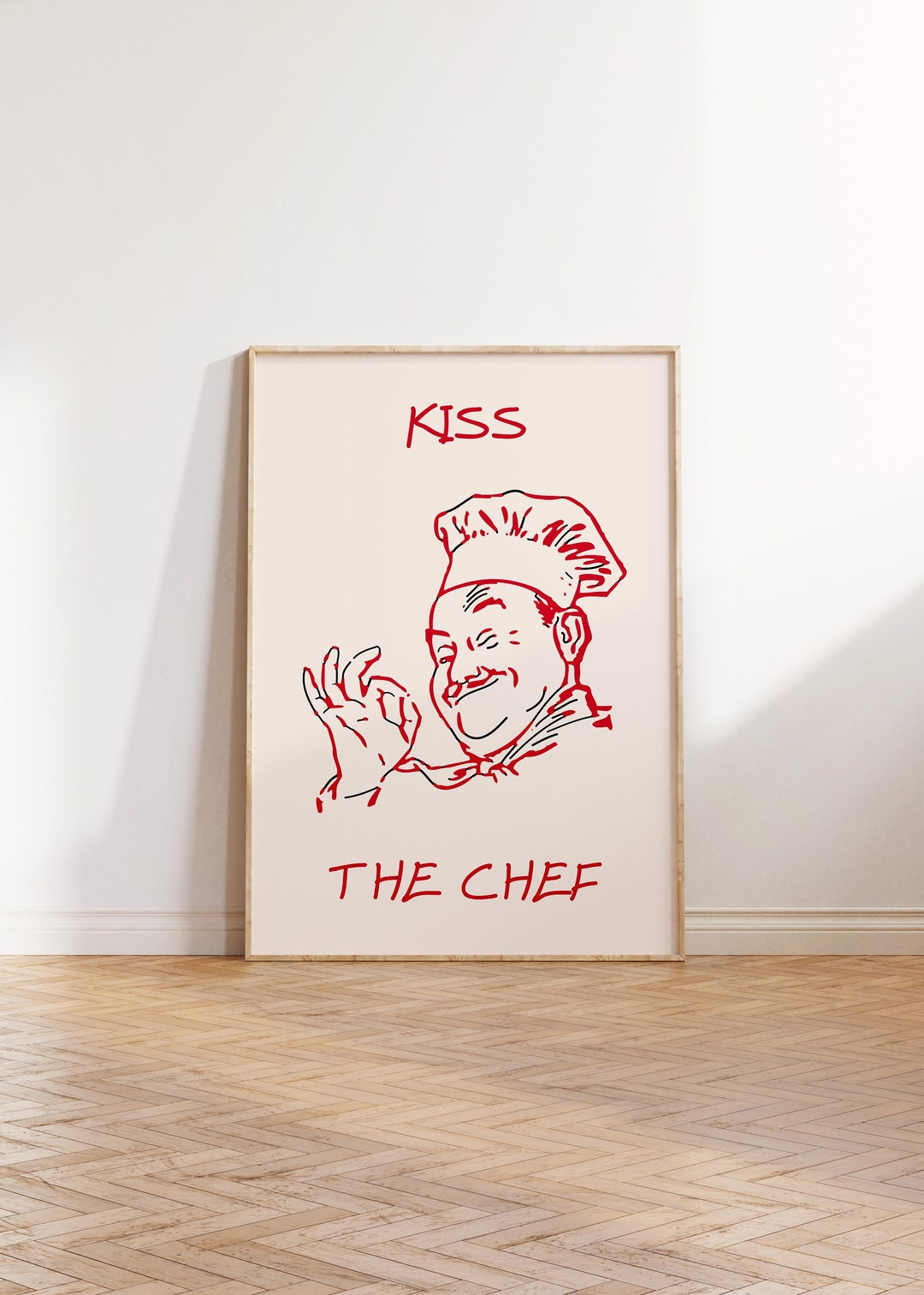Kiss the Chef Print Red Aesthetic Kitchen Decor Cute Cooking Art ...