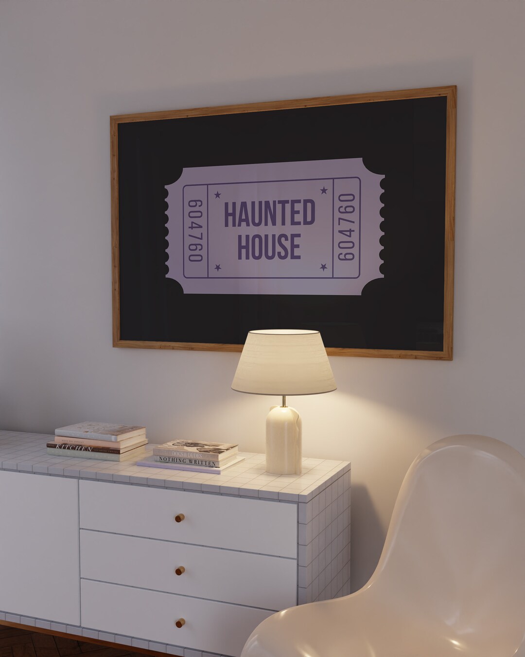 Haunted House Ticket Stub Print: Spooky Halloween Wall Art, Horizontal ...
