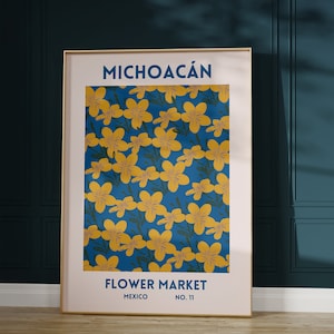 Michoacan Flower Market Art Print, Set of 1, Mexico Floral Decor Poster ...