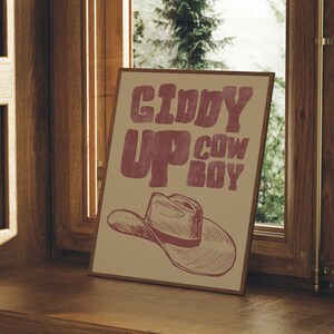 Retro Cowboy Poster Pink Vintage Western Wall Art Cowboy Hat Print Wild ...