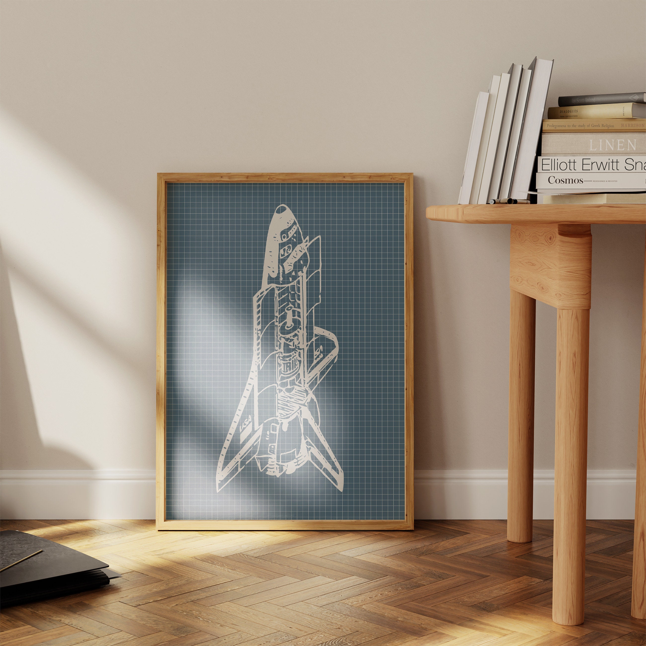 Rocketship Blueprint Poster Vintage Outer Space Wall Art Blue - Etsy