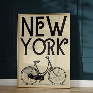 Vintage New York Art Print Bicycle Poster New York State Poster ...