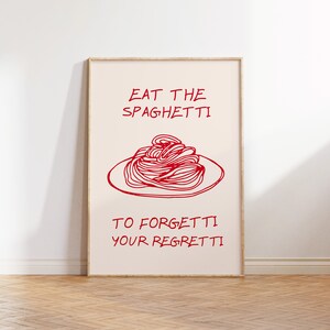 Aesthetic Kitchen Decor Funny Spaghetti Print Cute Kitchen Wall Art ...