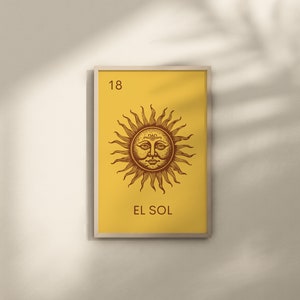 Mexican Loteria Print Vintage Sun Poster Mexico Art Print Mexico Wall ...