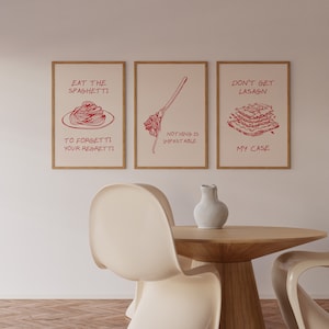 Cute Pasta Prints Aesthetic Kitchen Decor Funny Food Posters Italian ...