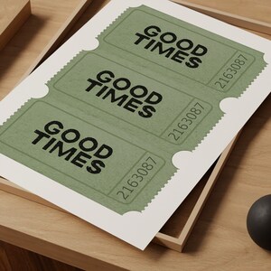Good Times Ticket Print, Vintage Green Ticket Poster, Aesthetic Green ...