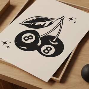 Trendy Retro 8 Ball Cherries Print 8 Ball Decor Bar Cart Print Large ...