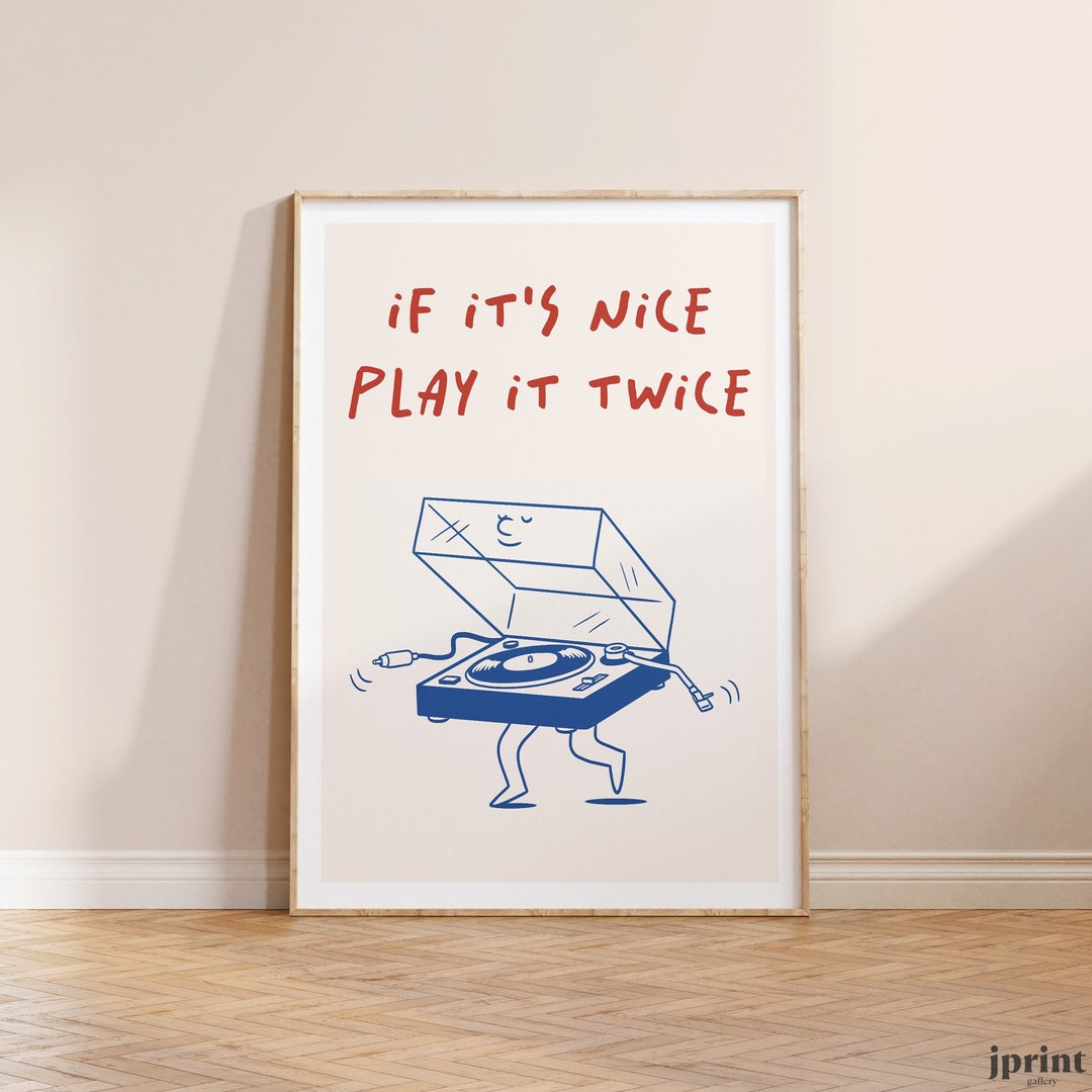 Music Wall Art, Play It Twice, Record Player Poster, Retro Groovy Print ...
