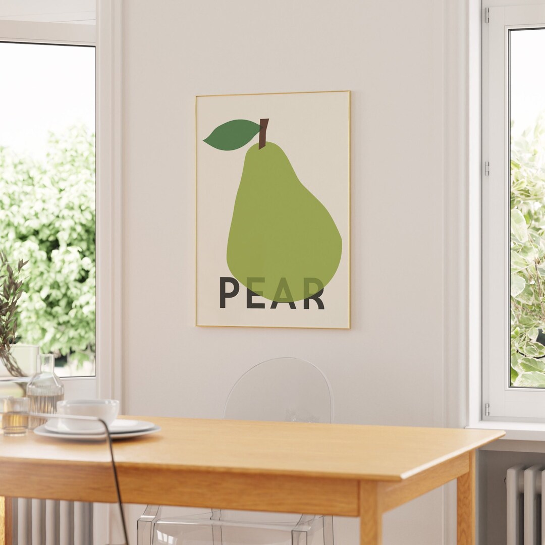 Green Pear Poster Fruit Art Print Fruit Wall Art Pear Print Minimalist ...