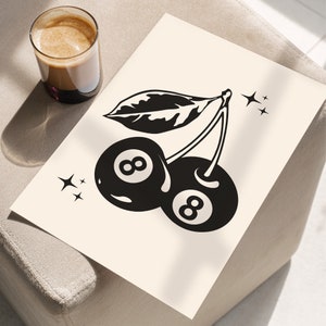Trendy Retro 8 Ball Cherries Print 8 Ball Decor Bar Cart Print Large ...