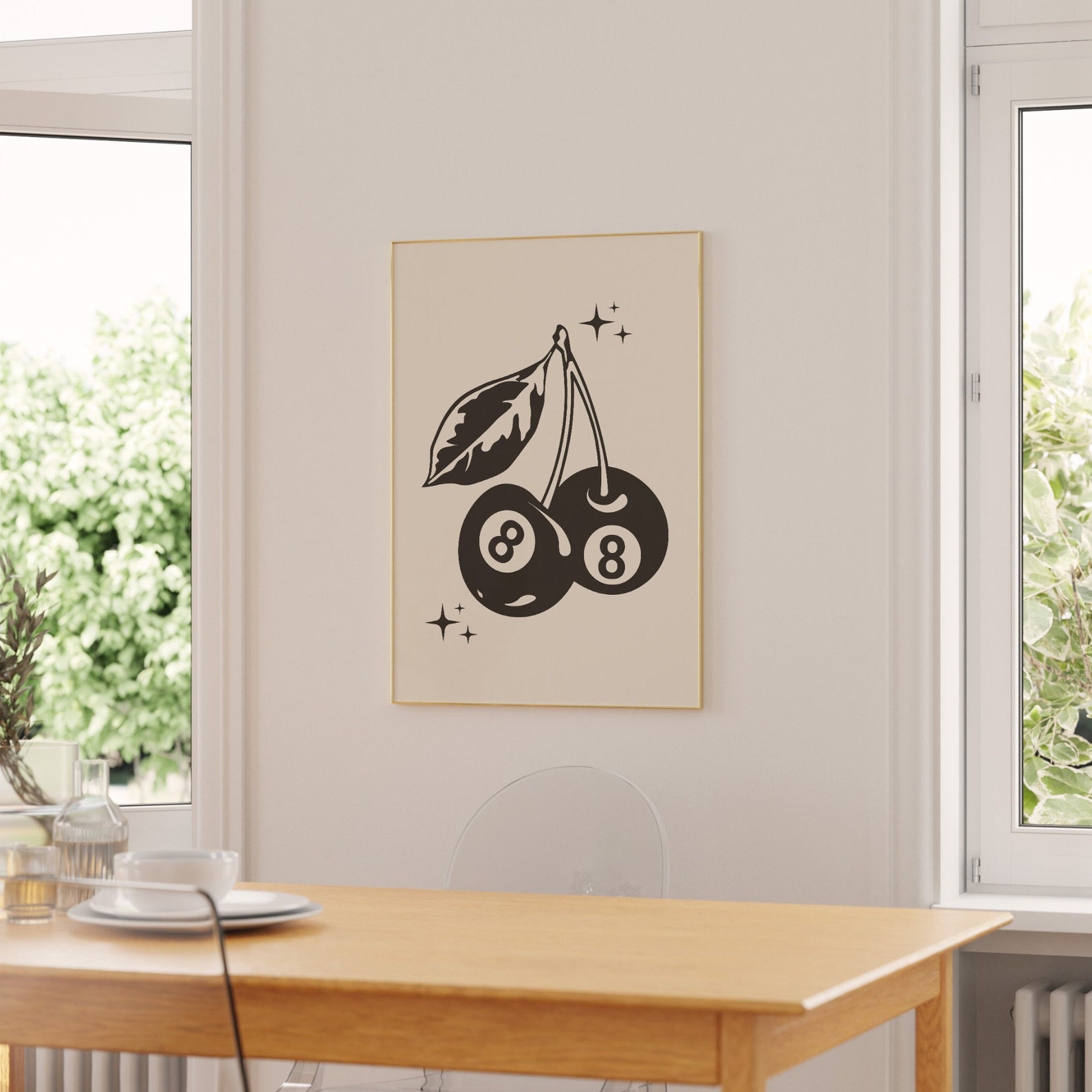 Trendy Retro 8 Ball Cherries Print 8 Ball Decor Bar Cart Print Large ...