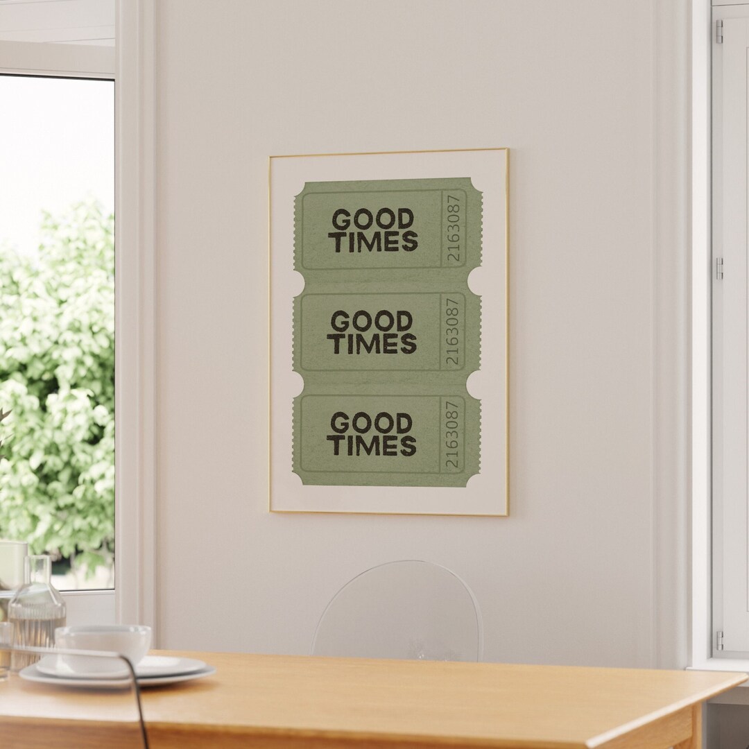 Good Times Ticket Print, Vintage Green Ticket Poster, Aesthetic Green ...