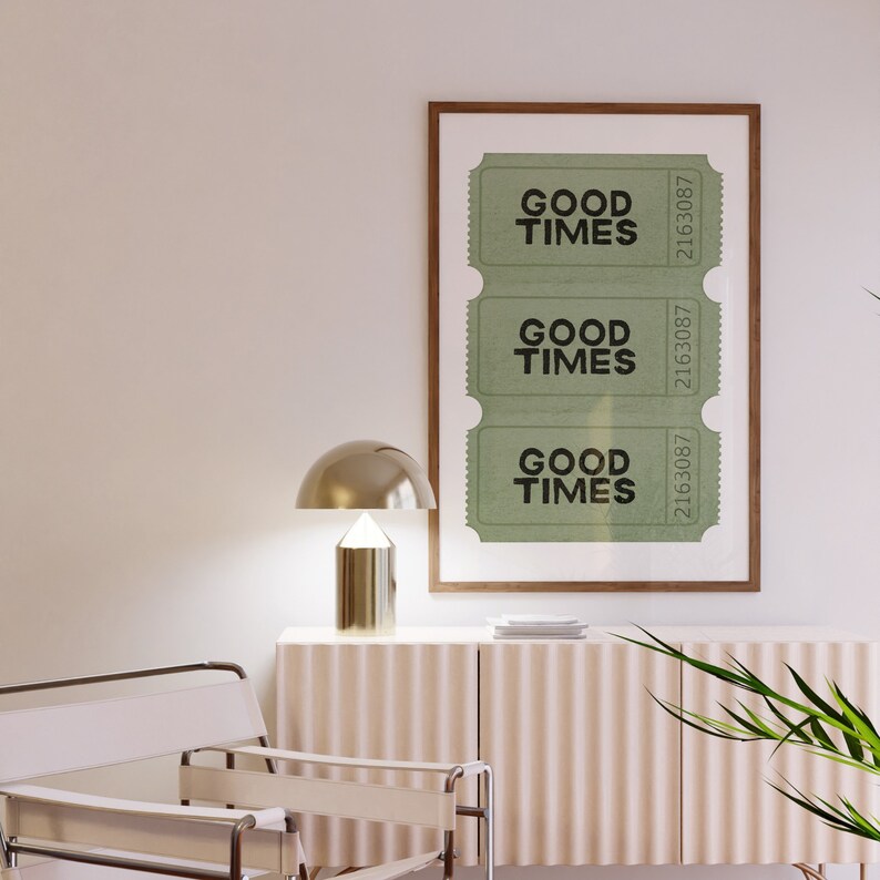 Good Times Ticket Print, Vintage Green Ticket Poster, Aesthetic Green ...