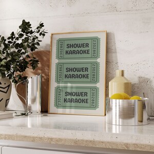 Shower Karaoke Ticket Print, Green Ticket Art Print, Bathroom Decor ...