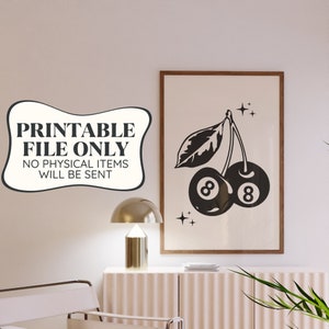 Trendy Retro 8 Ball Cherries Print 8 Ball Decor Bar Cart Print Large ...