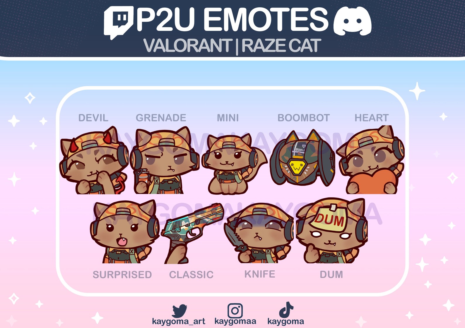 Raze Cat Valorant Emote Bundle Twitch Discord Youtube - Etsy