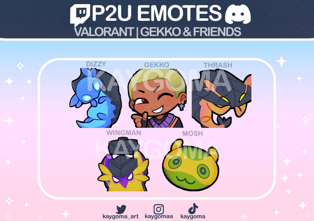 Paquete De Gestos Gekko Valorant Twitch Discord Youtube Facebook Streaming Chibi Cute