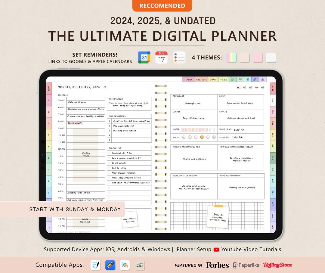 Digital Planner 2024 2025 & Undated, Goodnotes Planner, iPad Planner ...