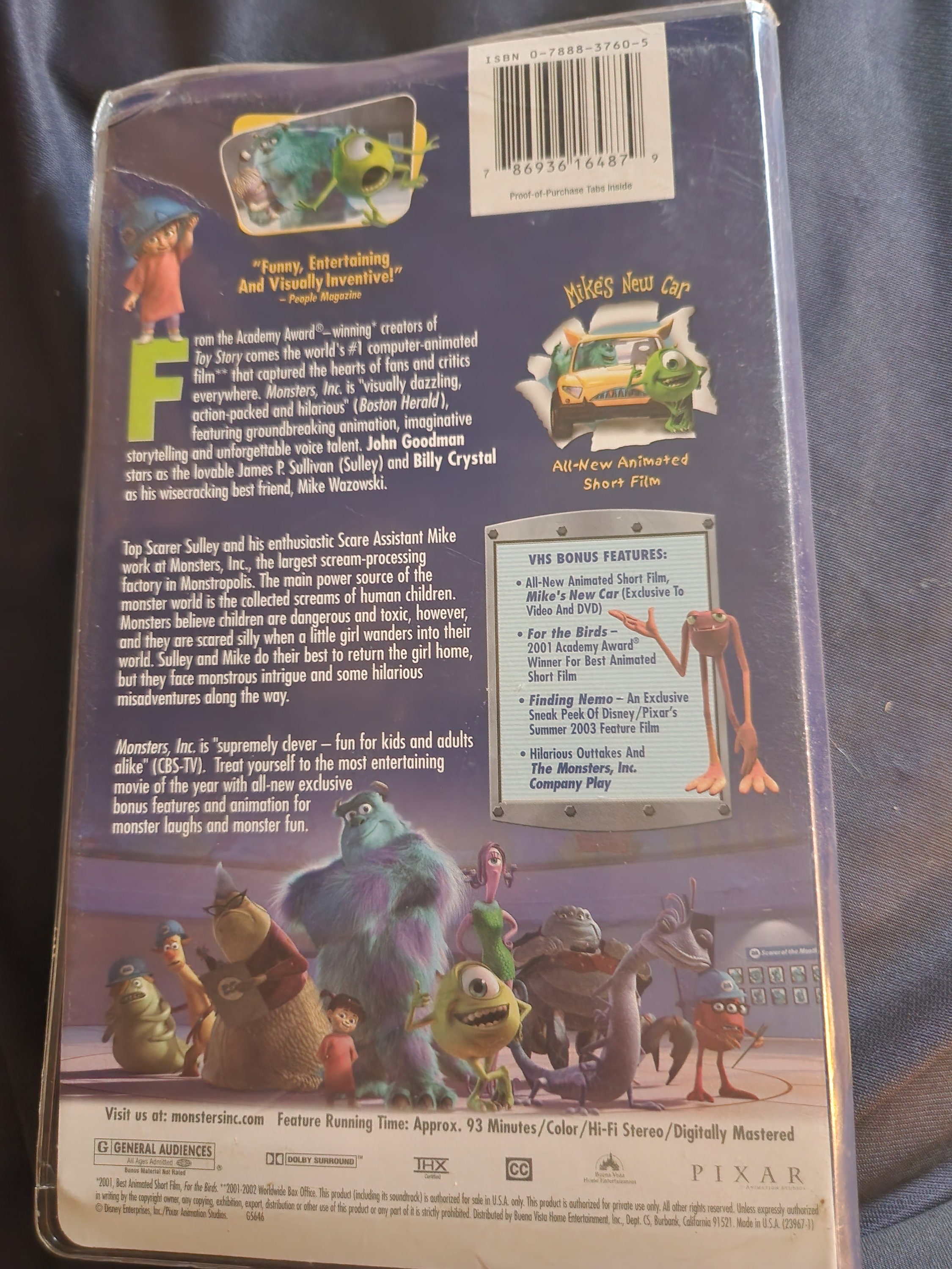 Disney Pixar 'monsters, Inc VHS. Good Condition. - Etsy