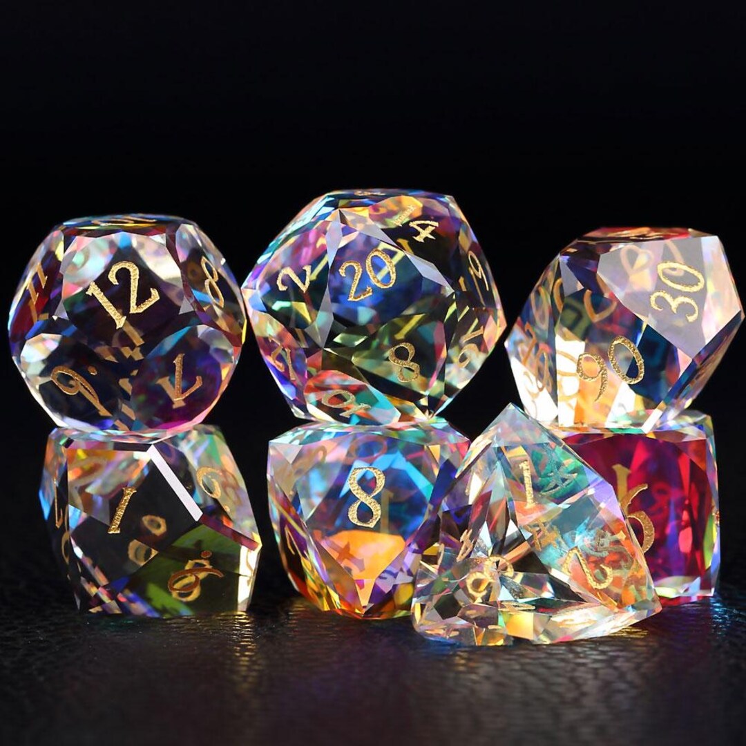 Dwarf Cut Green Gemstone Glass Premium DND Dice Set,gemstone Dice ...
