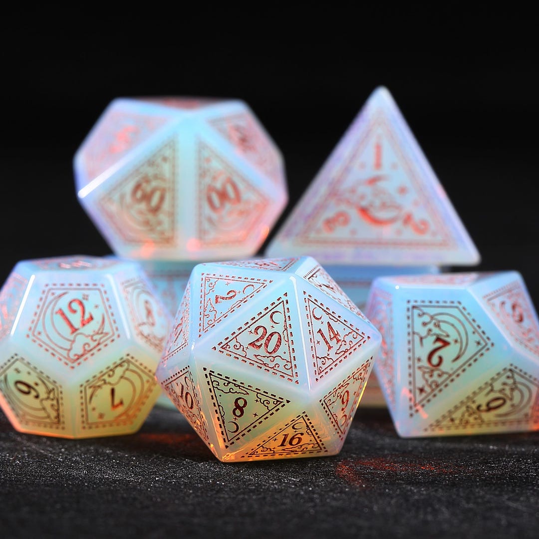 Opal Gemstone Dice Set: Hand-engraved Polyhedral RPG Gaming - Etsy