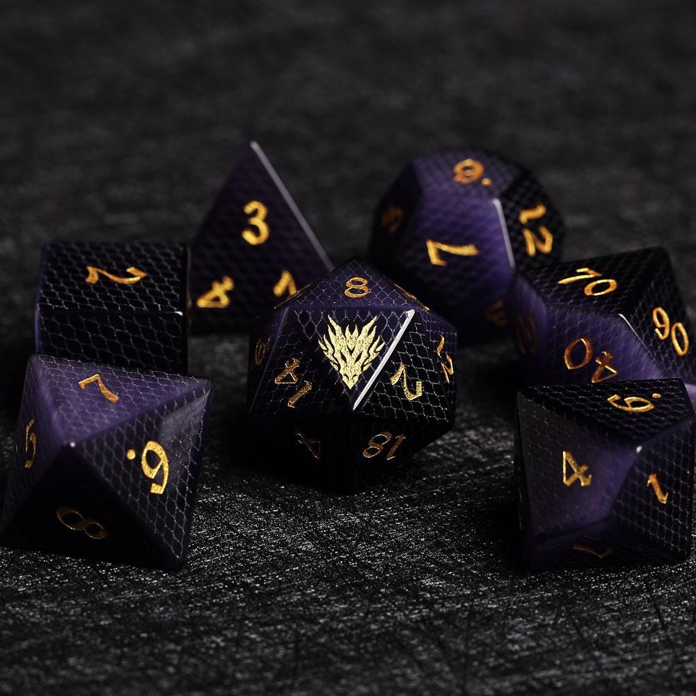 Handmade Obsidian Gemstone Dice Set: Violet Opal DND Dice - Etsy