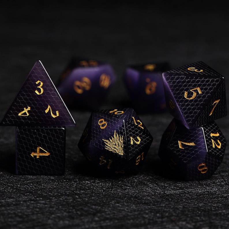 Handmade Obsidian Gemstone Dice Set: Violet Opal DND Dice - Etsy