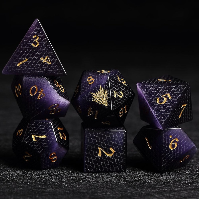 Handmade Obsidian Gemstone Dice Set: Violet Opal DND Dice - Etsy