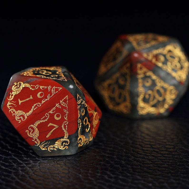 Full Set Bloodstone Polyhedral Dice Set-dungeons and Dragon Raised Dice ...