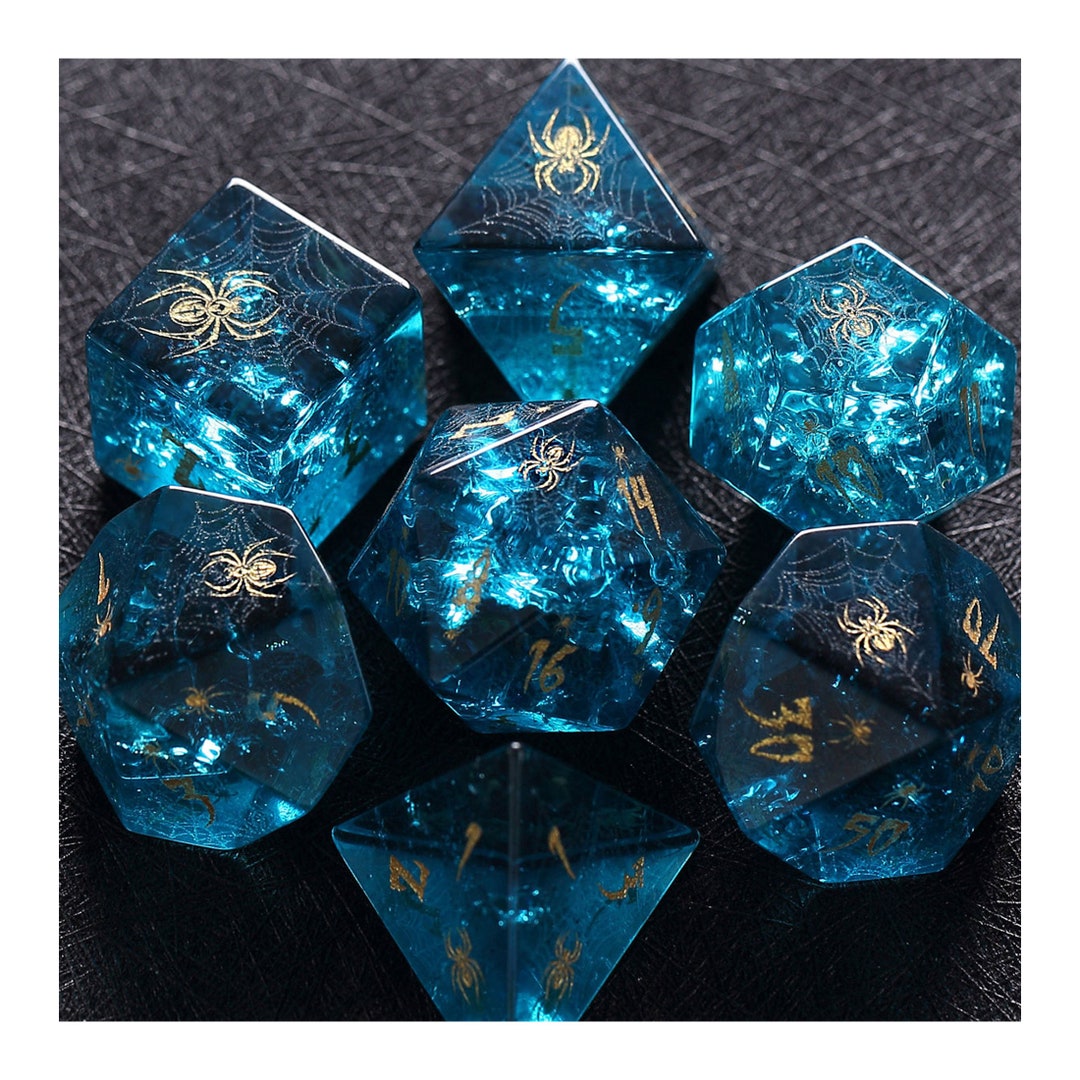 Full Set Explosive Blue Glass Polyhedral Dice Set Set Warlock Style ...