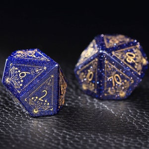 Engraved Blue Sandstone DND Dice Set – Handmade Carving Gemstone for ...