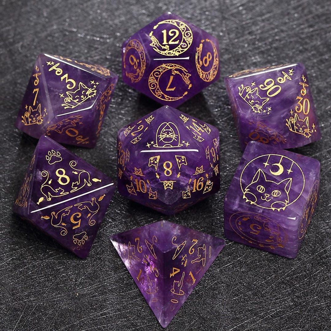 Full Amethyst Cat Set - Dungeons and Dragon Raised Dice, RPG Game ...