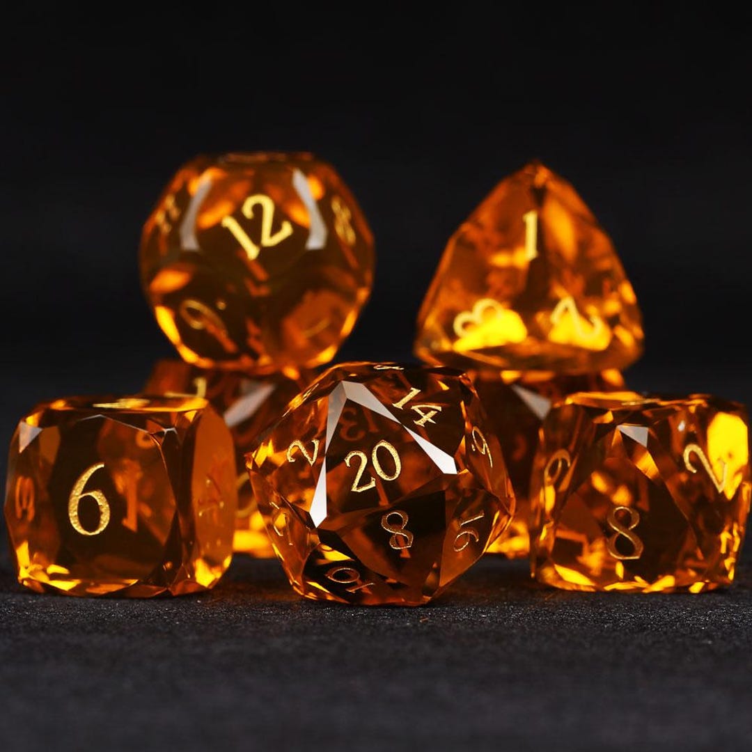 Topaz Glass DND Dice Set: Polyhedral Gemstone Dice With Gift Box - Etsy