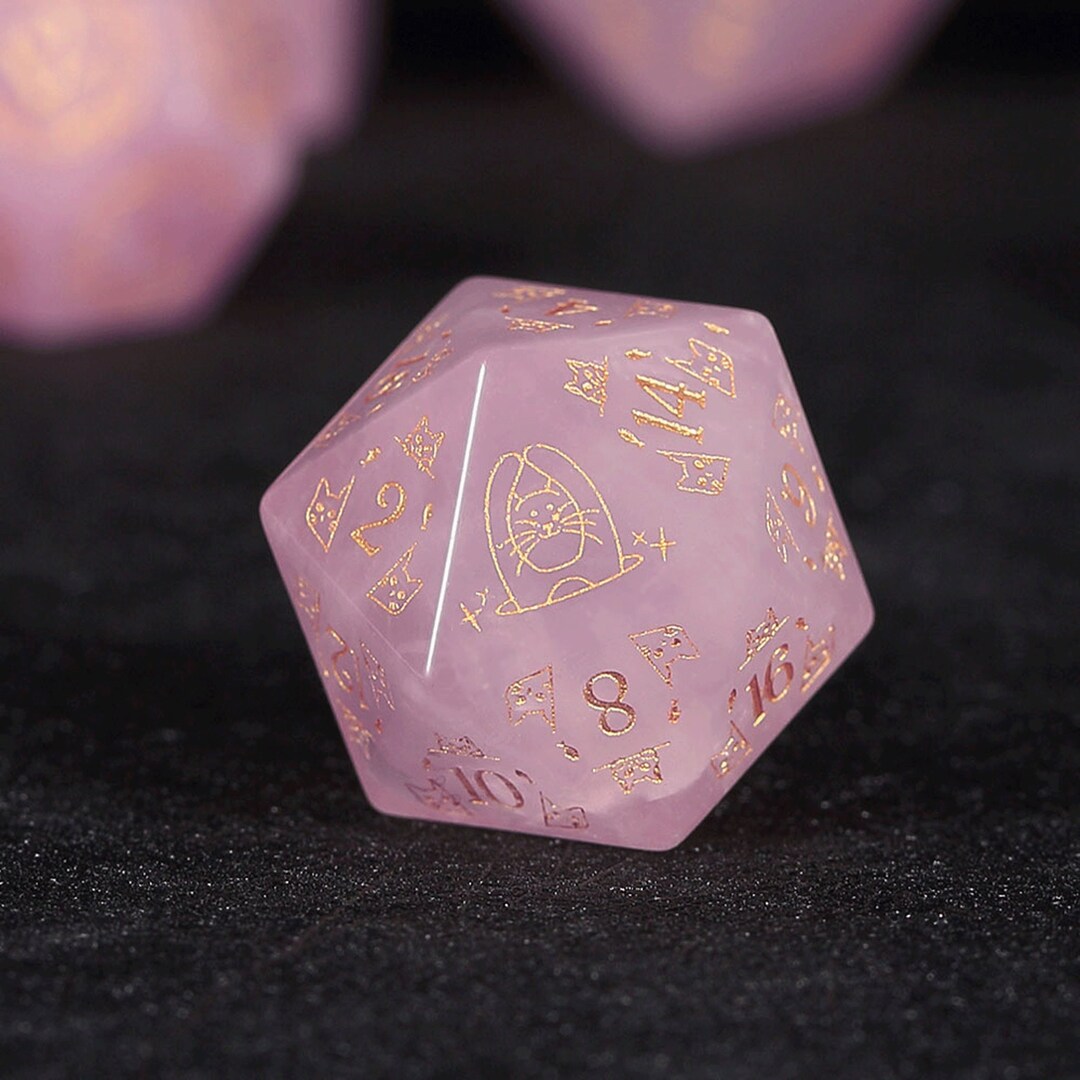 Full Pink Opal Set - Dungeons and Dragon Raised Dice, RPG Game Electroplated Digital Pixel Art ...