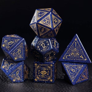 Engraved Blue Sandstone DND Dice Set – Handmade Carving Gemstone for ...