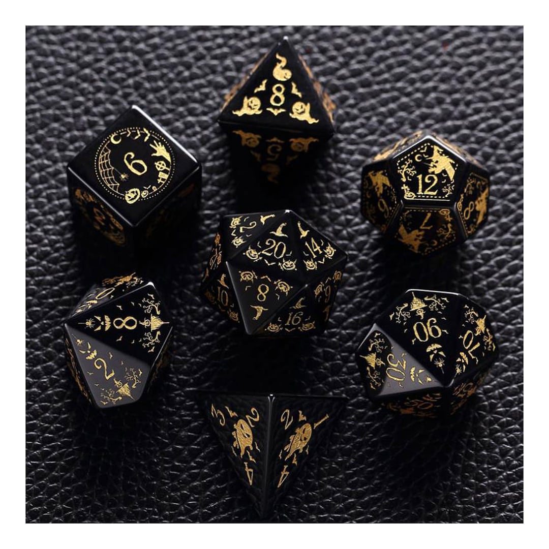 Engraved Obsidian DND Dice Set – Handmade Carving Gemstone for Dungeons ...
