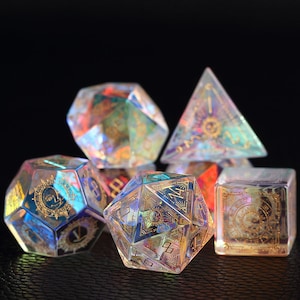 Stained DND Dice Set, Rainbow Glass Sharp Edge D&D Dice Set, Dungeons ...