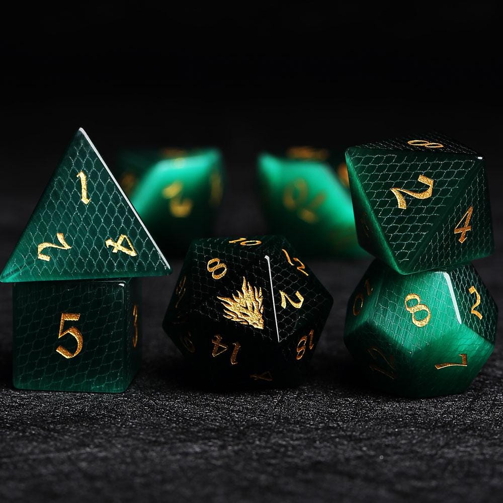 Handmade Obsidian Gemstone Dice Set: Dark Green Opal DND Dice - Etsy