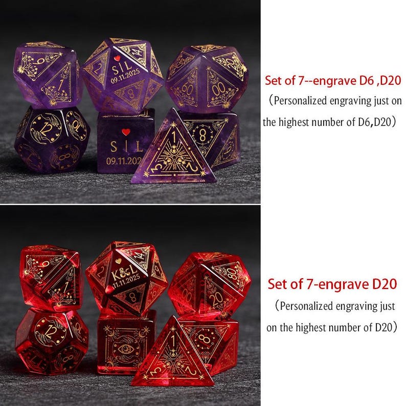 Personalized Gemstone D20 Dice Set: Custom Engraved D&D Dice - Etsy