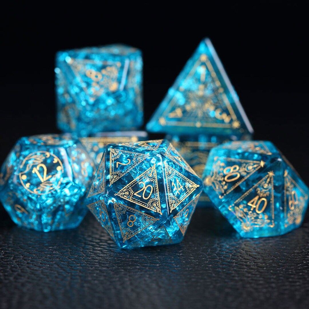 Full Set Explosive Blue Glass Polyhedral Dice Set Set Warlock Style ...