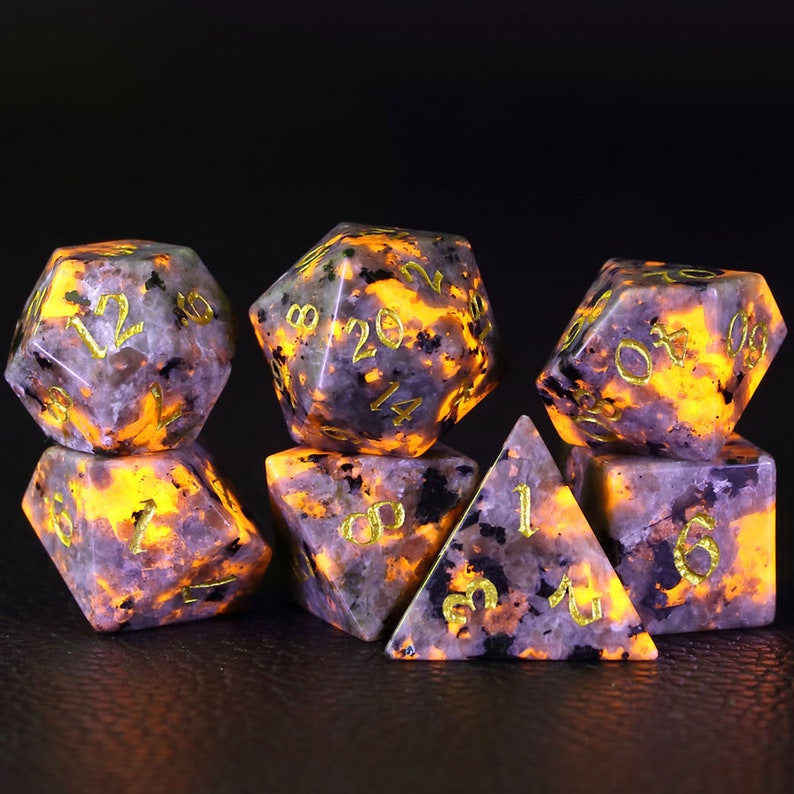 Yooperlite Gemstone Dice Set-dungeons and Dragon Raised Dice, RPG Game ...