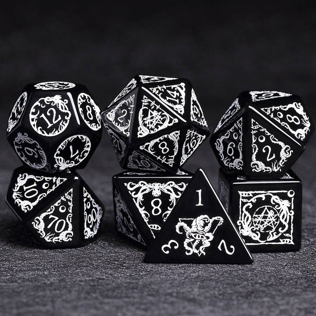 Full Set Obsidian Polyhedral Dice Set Set Warlock Style - Dungeons and ...