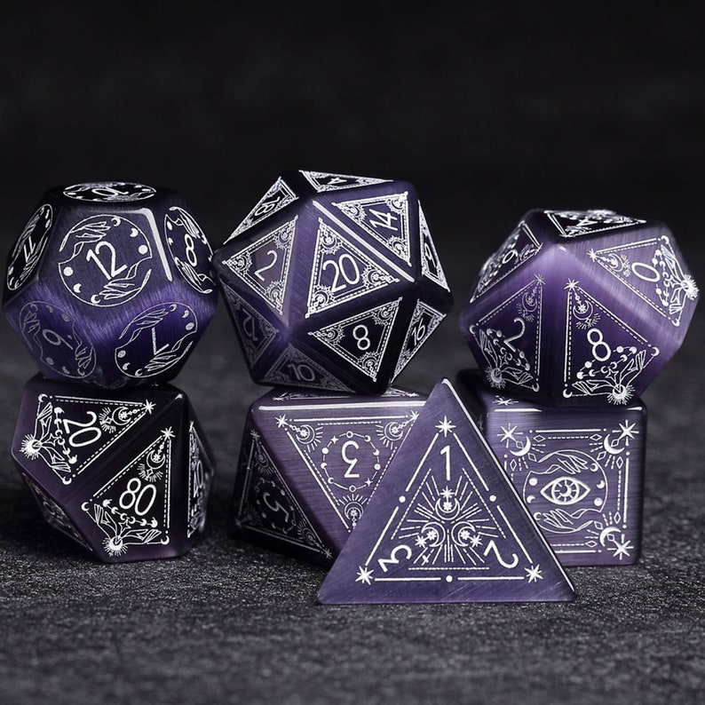 Handmade Obsidian Gemstone Dice Set: Purple Polyhedral Dice for D&D - Etsy
