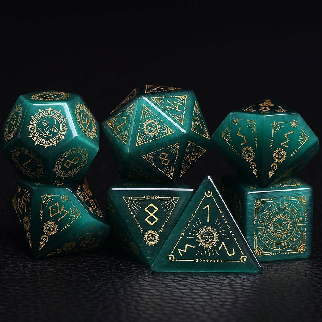 Full Set Gemstone Green Cats Polyhedral Dice Set-dungeons and Dragon ...