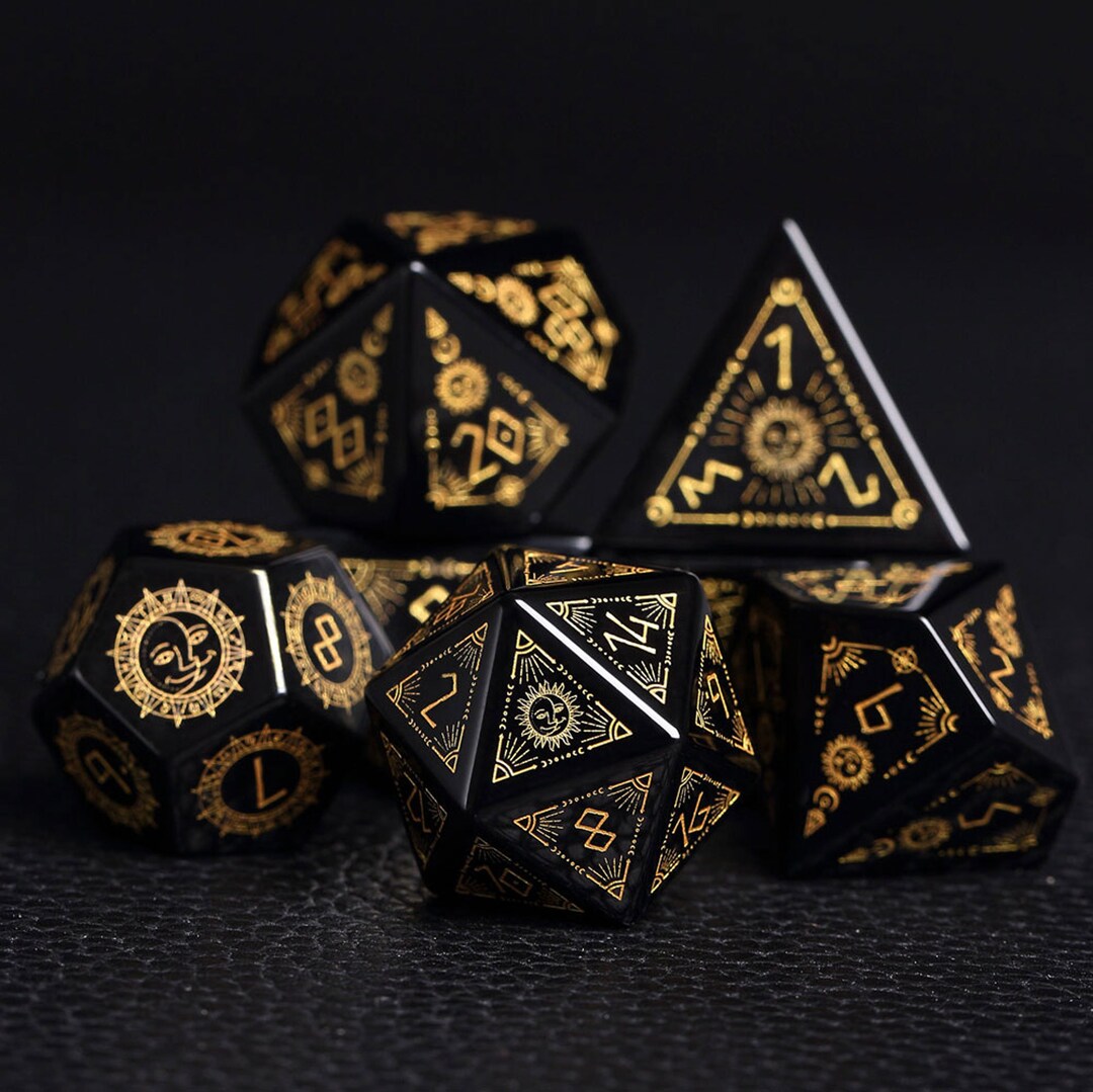 Full Set Obsidian Polyhedral Dice Set Set Warlock Style - Dungeons and ...